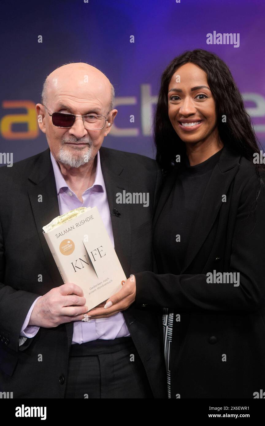 Salman Rushdie mit Ehefrau Rachel Eliza Griffiths in der ARD-Talkshow ...