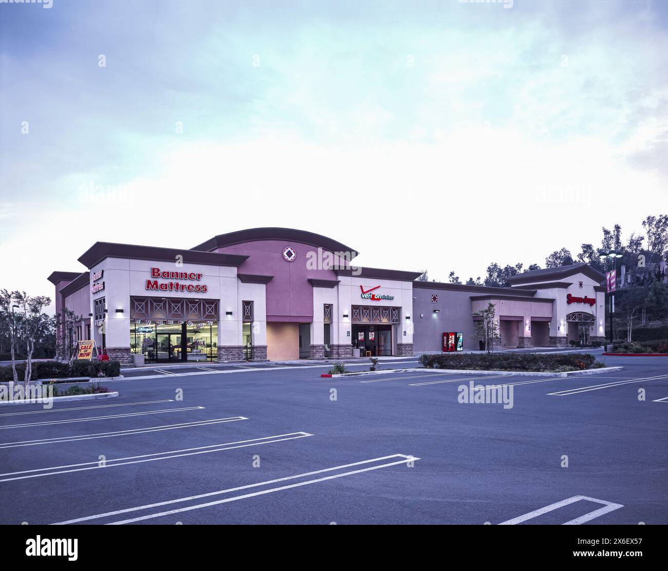Mini-Mall Commercial Architecture, Banner Mattress, Verizon, and Sav-on ...