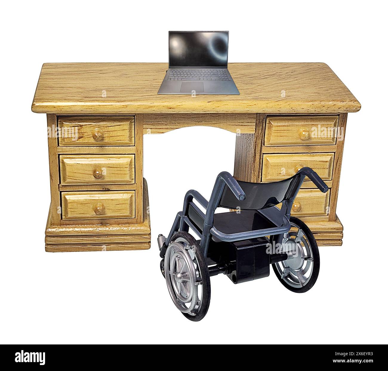 Wooden Desk for working on projects with wheelchair and laptop to show ...