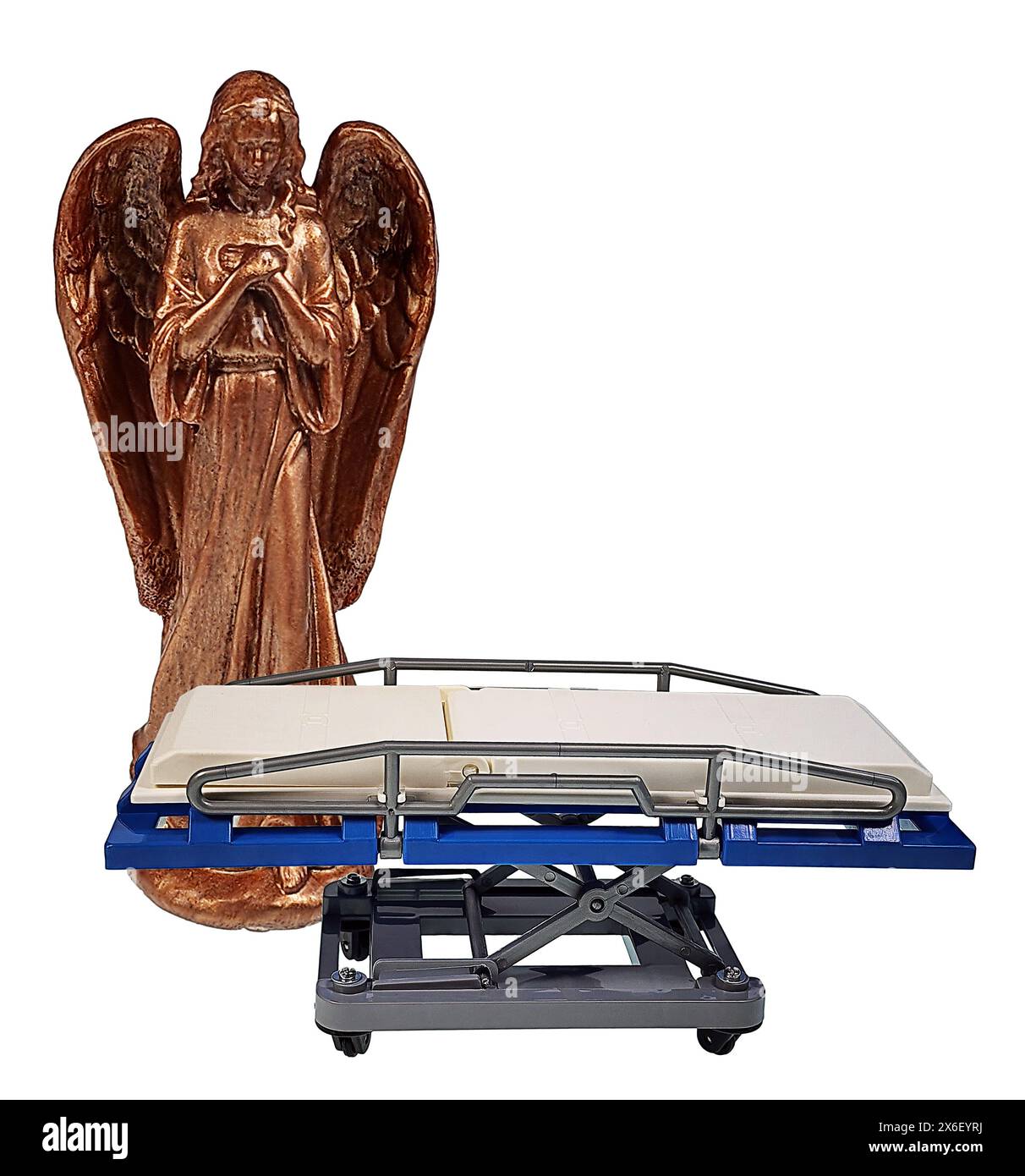 Angel statue standing behind a Hospital Bed for Transporting and ...
