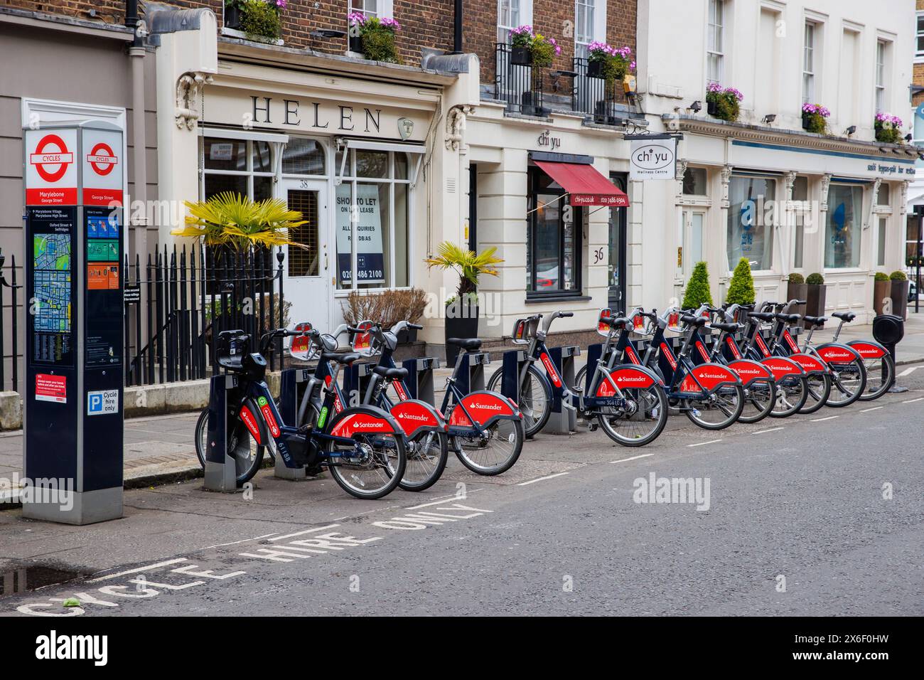Public bicycle hire station, London, Sunday, April 28, 2024. Photo ...