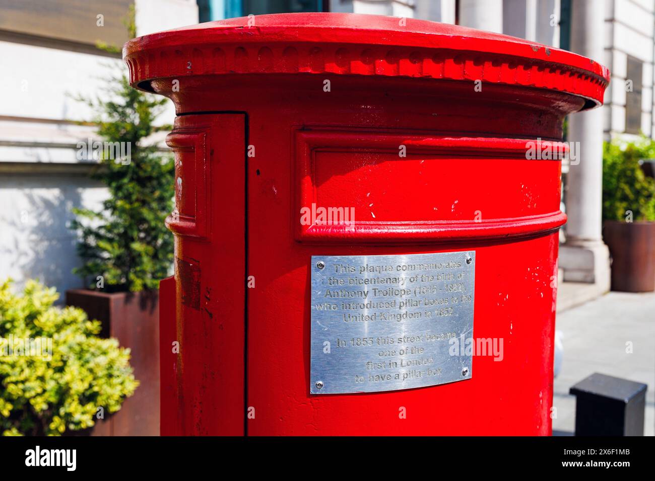 Plaque on post box for Anthony Trollope, Pall Mall, London, Wednesday ...