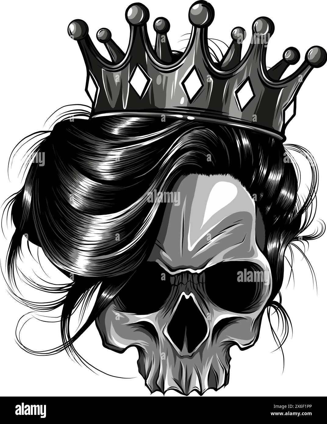 silhouette Skull Queen Line Art Vector Logo Design Illustration Stock ...