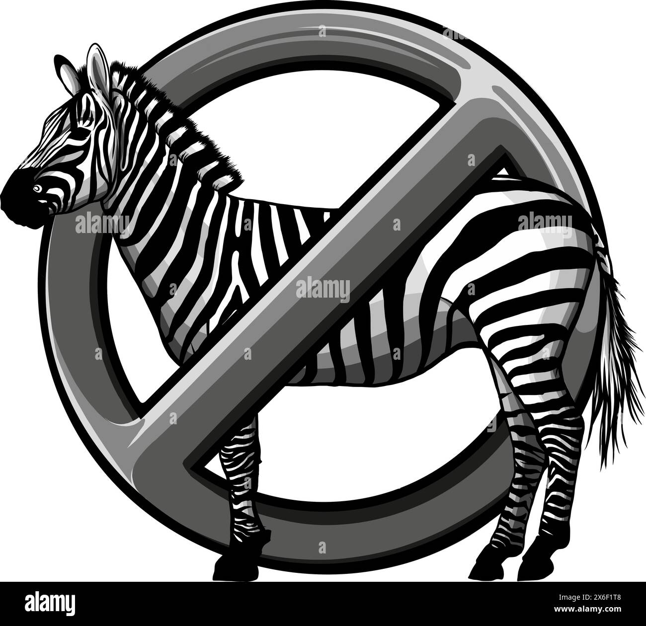 vector illustration of monochrome zebra with forbidden symbol on white ...
