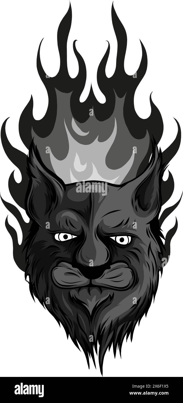 vector illustration of monochrome lionhead with flames Stock Vector ...