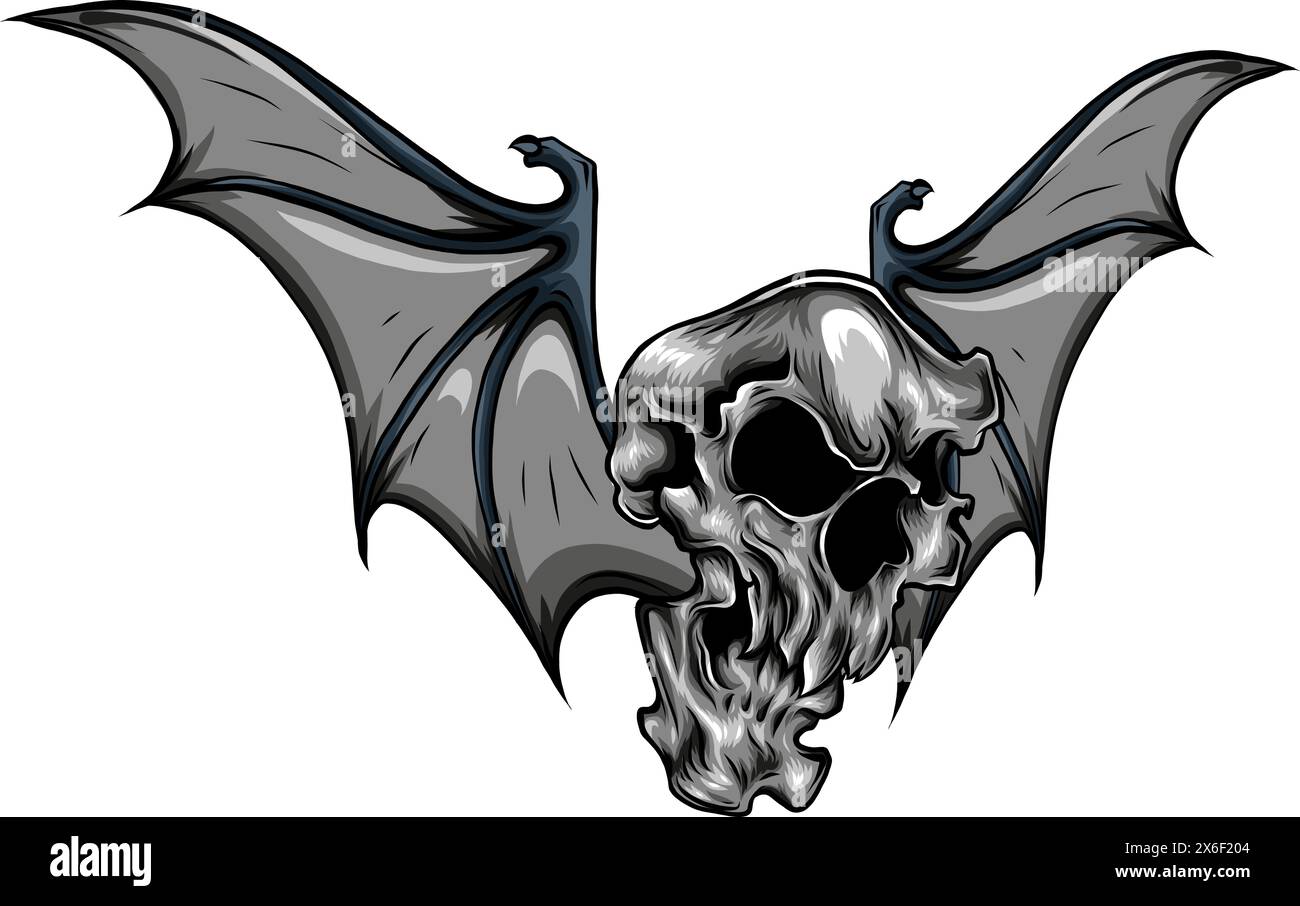 Hand drawn vampire skull with bat wings. Halloween trick or treat ...