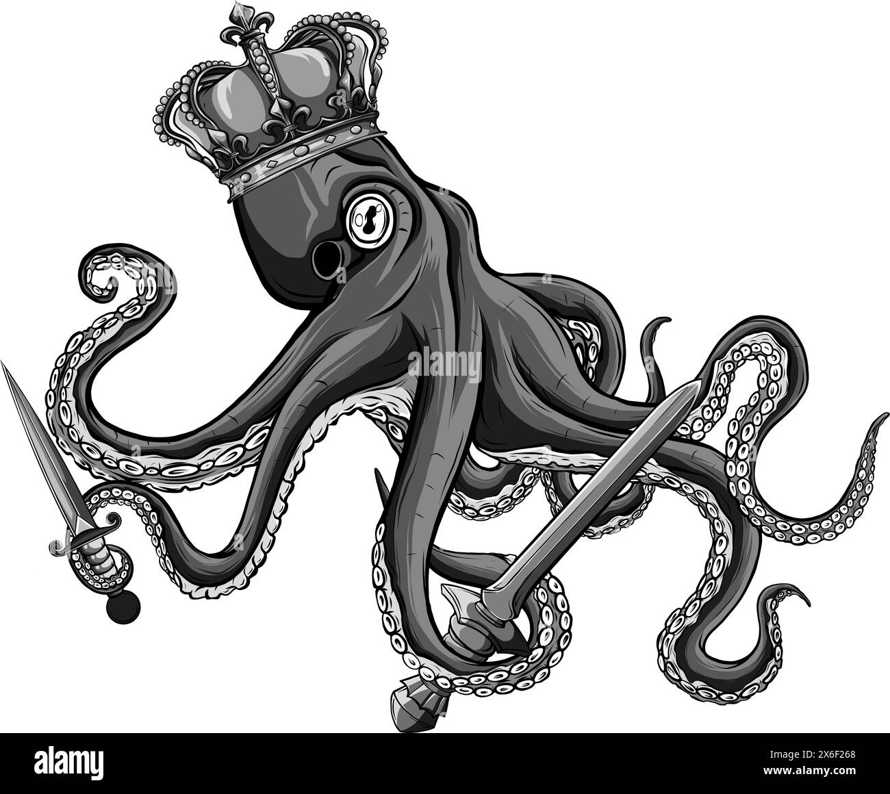 illustration of monochrome king octopus on white background Stock ...