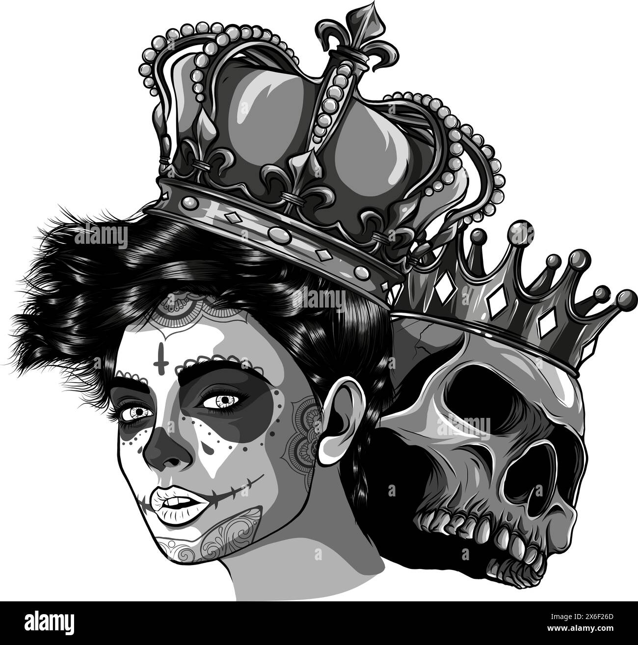 vector illustration of King and queen of death. Portrait of a skull ...
