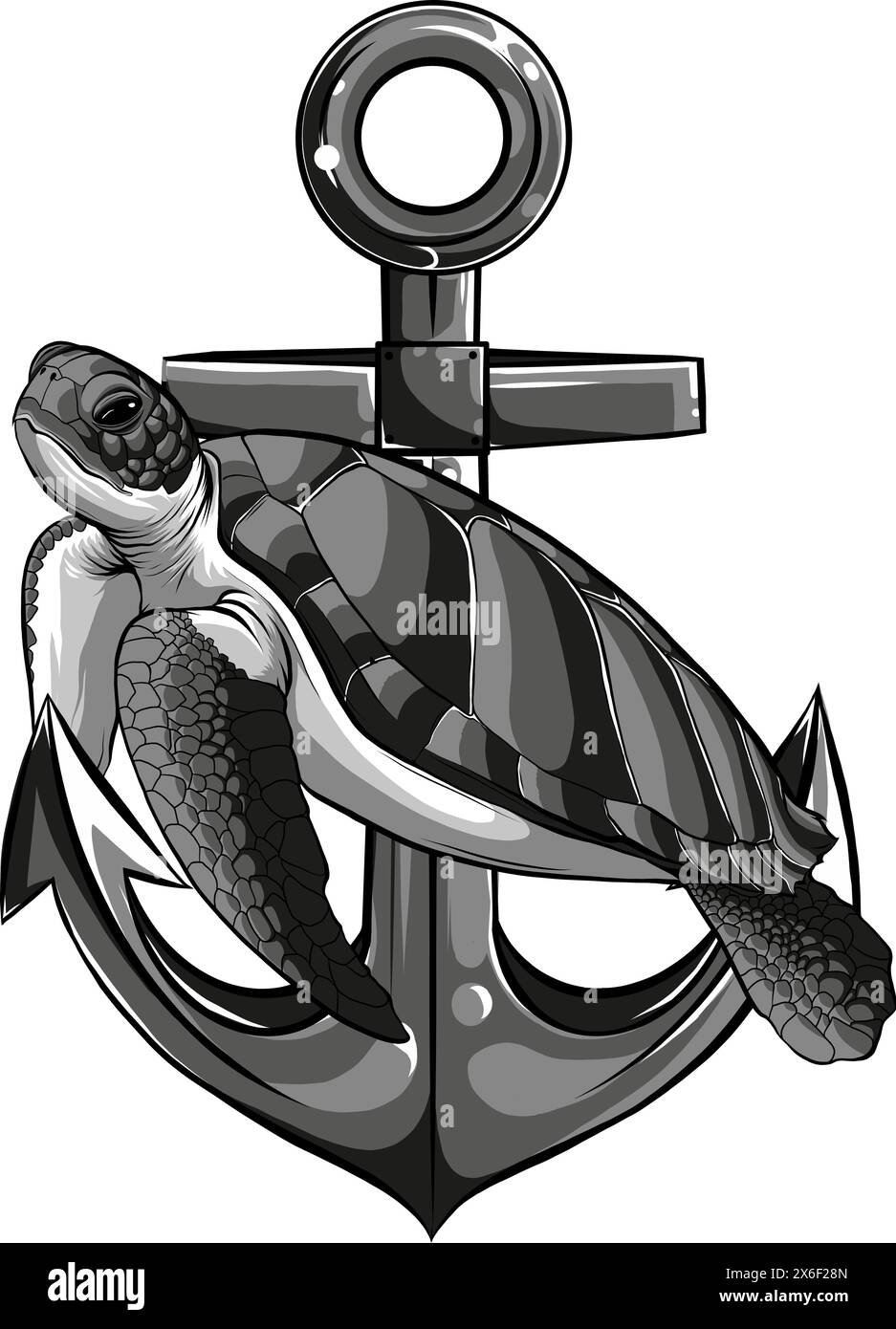 vector illustration of monochrome sea turtle with anchor Stock Vector ...
