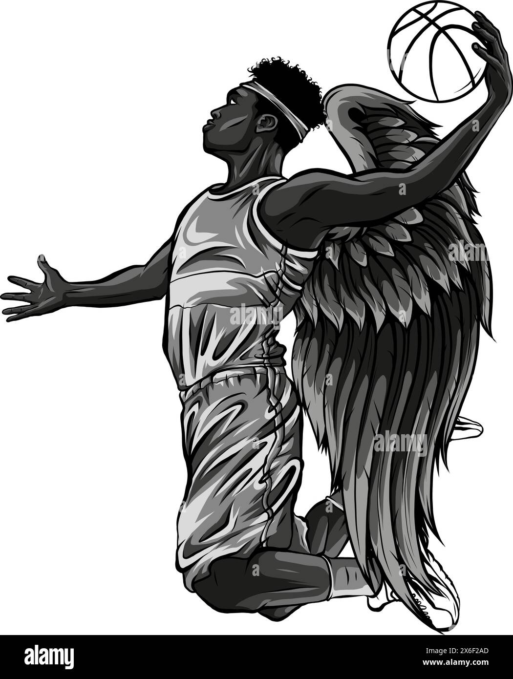 monochrome basketball player jumping with bird wings Stock Vector Image ...