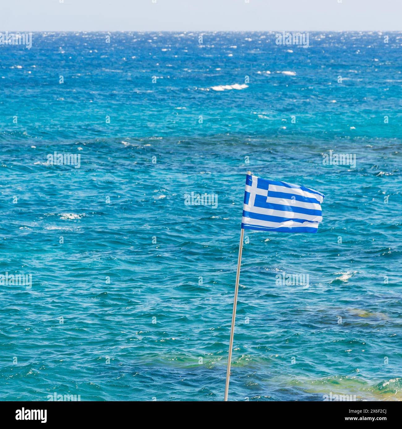 National flag of Greece and the Mediterranean sea Stock Photo - Alamy