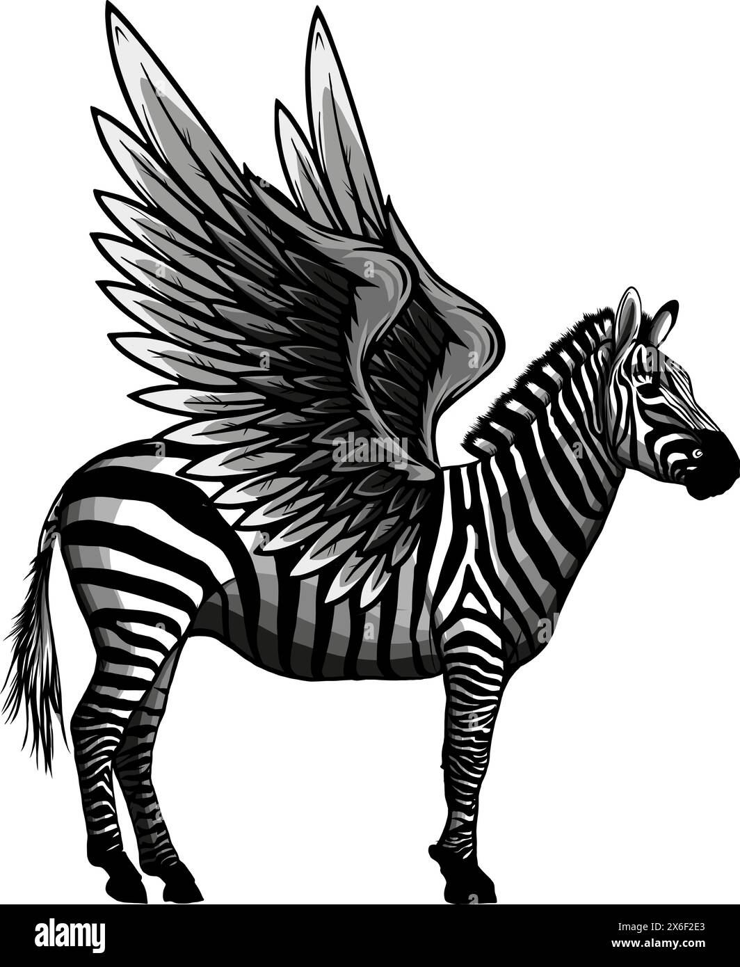 monochrome Cute zebra with wings. Isolated animal. Sketch scratch board ...