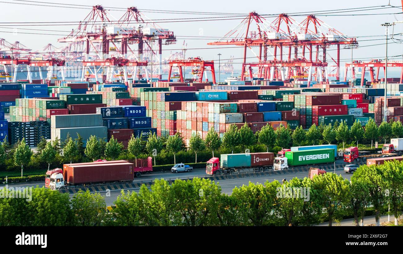 QINGDAO, CHINA - MAY 14, 2024 - The loading and unloading of container ...