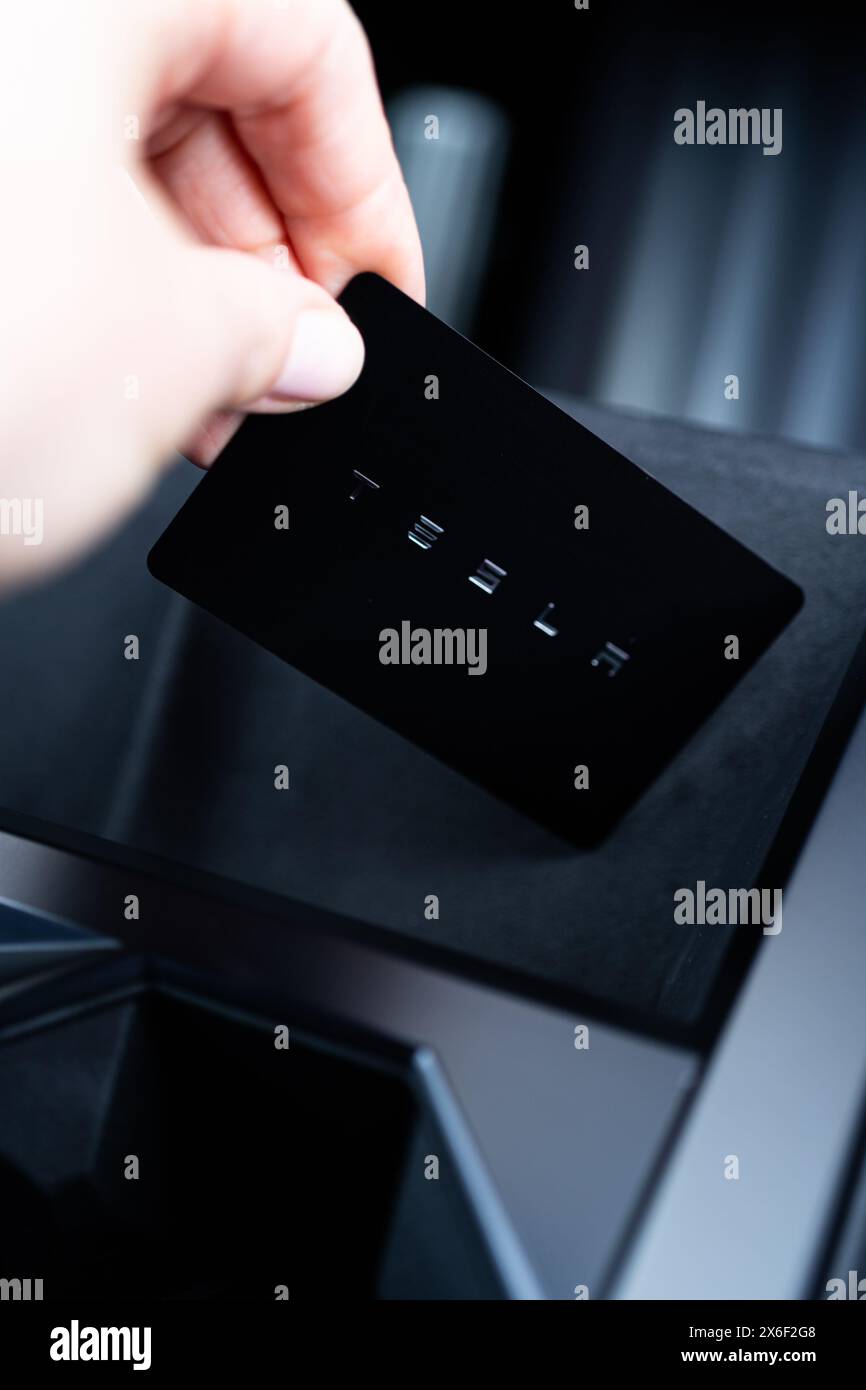 Close-Up of Tesla Cybertruck Key Card in Holder Stock Photo - Alamy