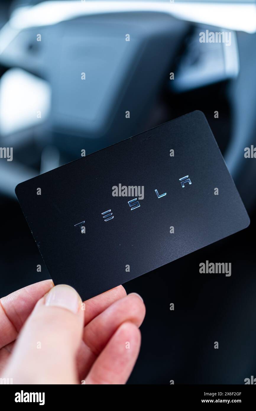 Close-Up of Tesla Cybertruck Key Card in Holder Stock Photo - Alamy