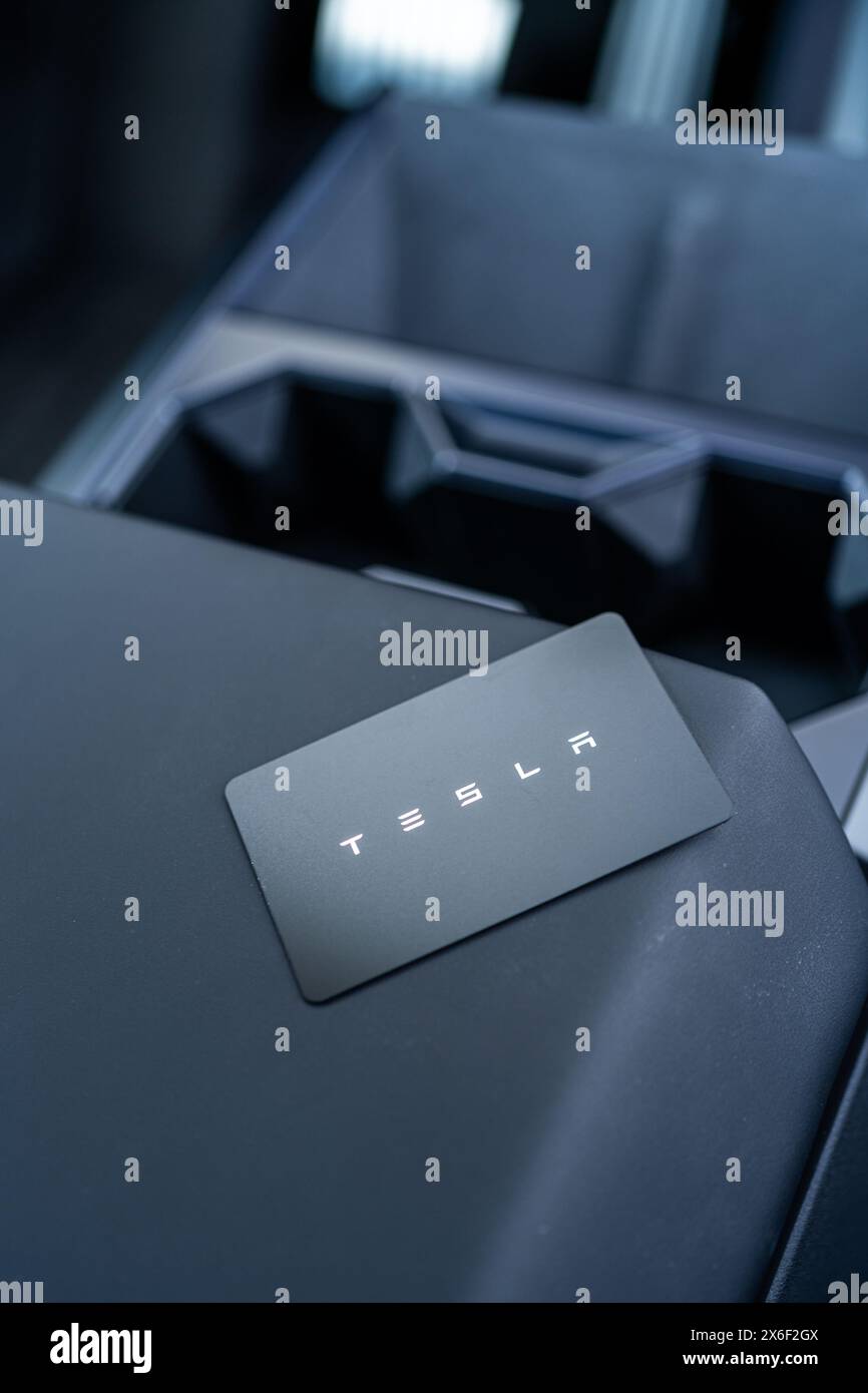 Close-Up of Tesla Cybertruck Key Card in Holder Stock Photo - Alamy