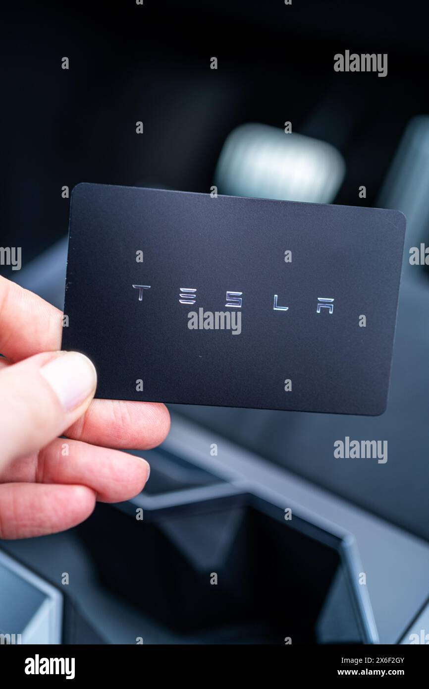 Close-Up of Tesla Cybertruck Key Card in Holder Stock Photo - Alamy