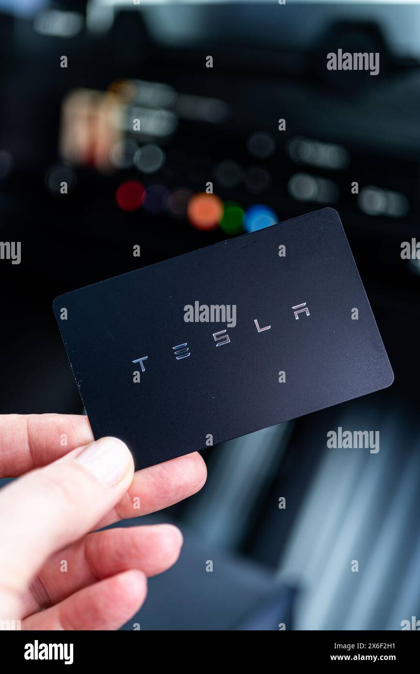 Close-Up of Tesla Cybertruck Key Card in Holder Stock Photo - Alamy