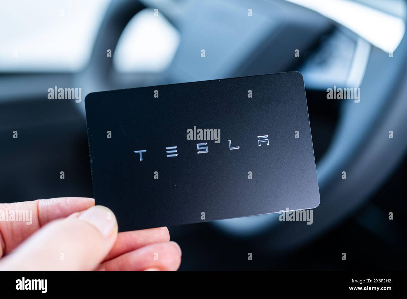 Close-Up of Tesla Cybertruck Key Card in Holder Stock Photo - Alamy