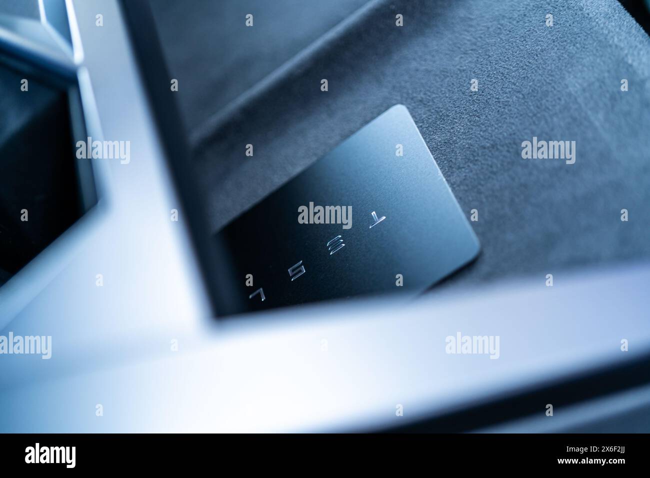 Close-Up of Tesla Cybertruck Key Card in Holder Stock Photo - Alamy