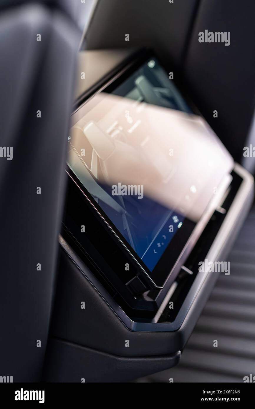 Advanced Rear Seat Screen Interface in Tesla Cybertruck Stock Photo - Alamy