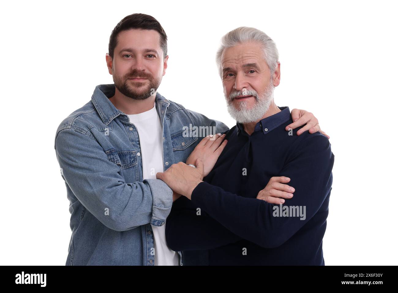 Son and his dad on white background Stock Photo - Alamy