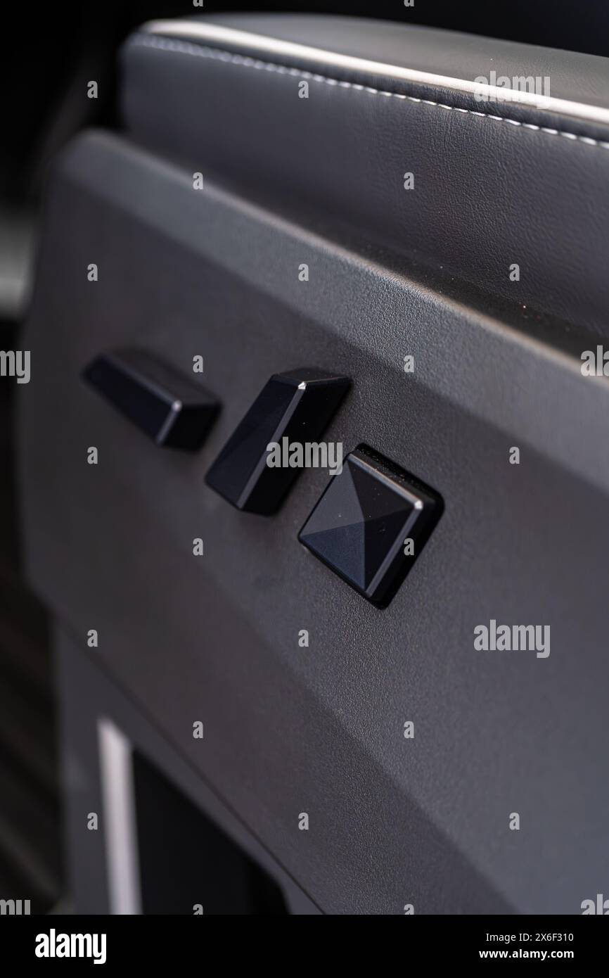 Close-up View of Seat Adjustment Buttons in Tesla Cybertruck Stock ...