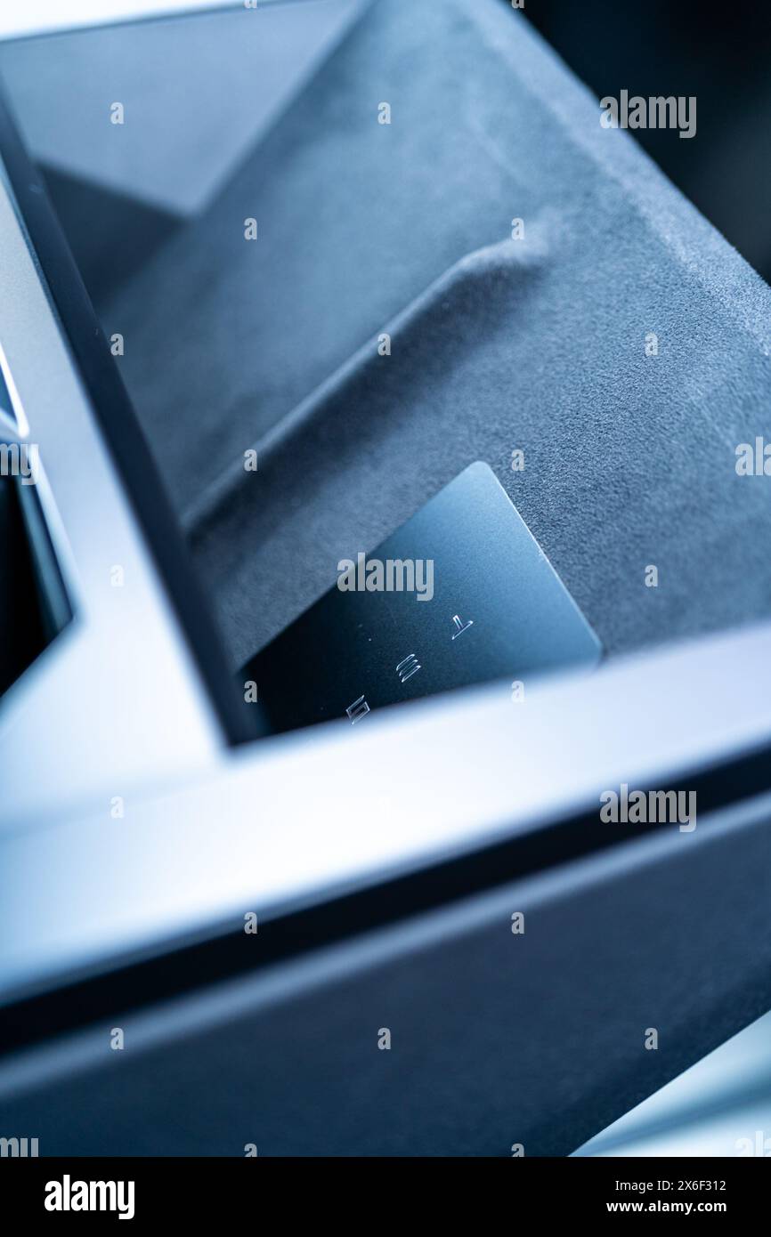 Close-Up of Tesla Cybertruck Key Card in Holder Stock Photo - Alamy