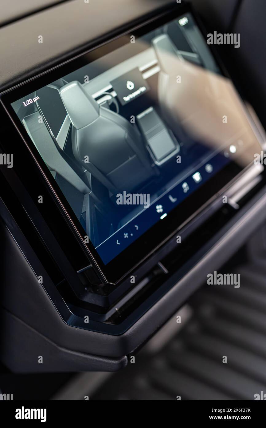 Advanced Rear Seat Screen Interface in Tesla Cybertruck Stock Photo - Alamy