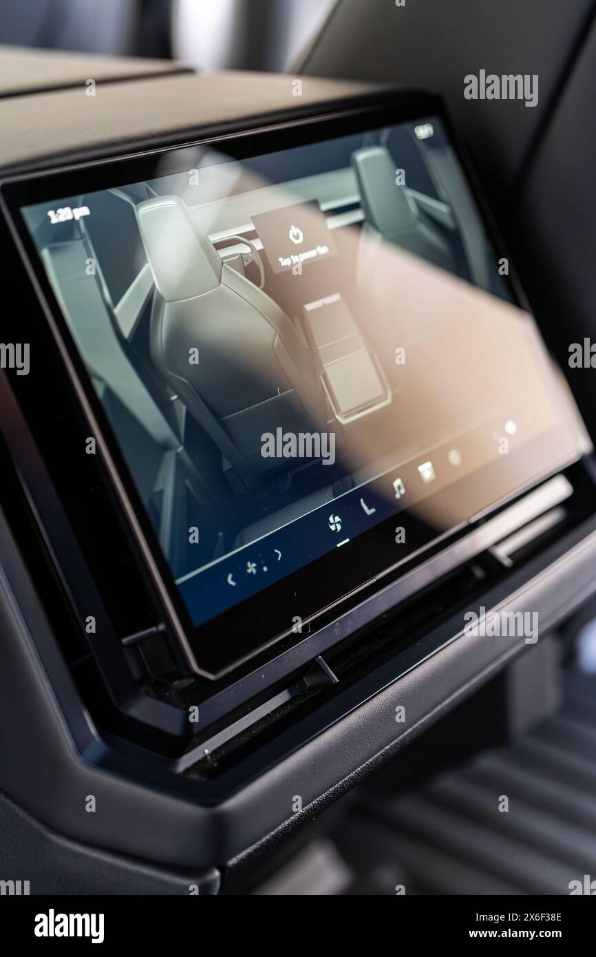 Advanced Rear Seat Screen Interface in Tesla Cybertruck Stock Photo - Alamy