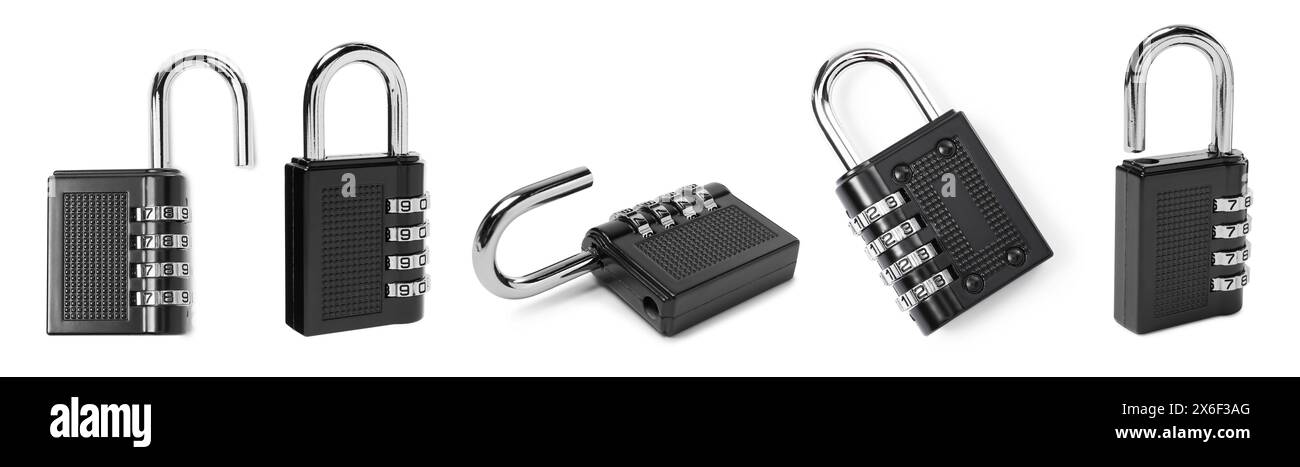 Steel combination padlock isolated on white, different sides. Set Stock ...