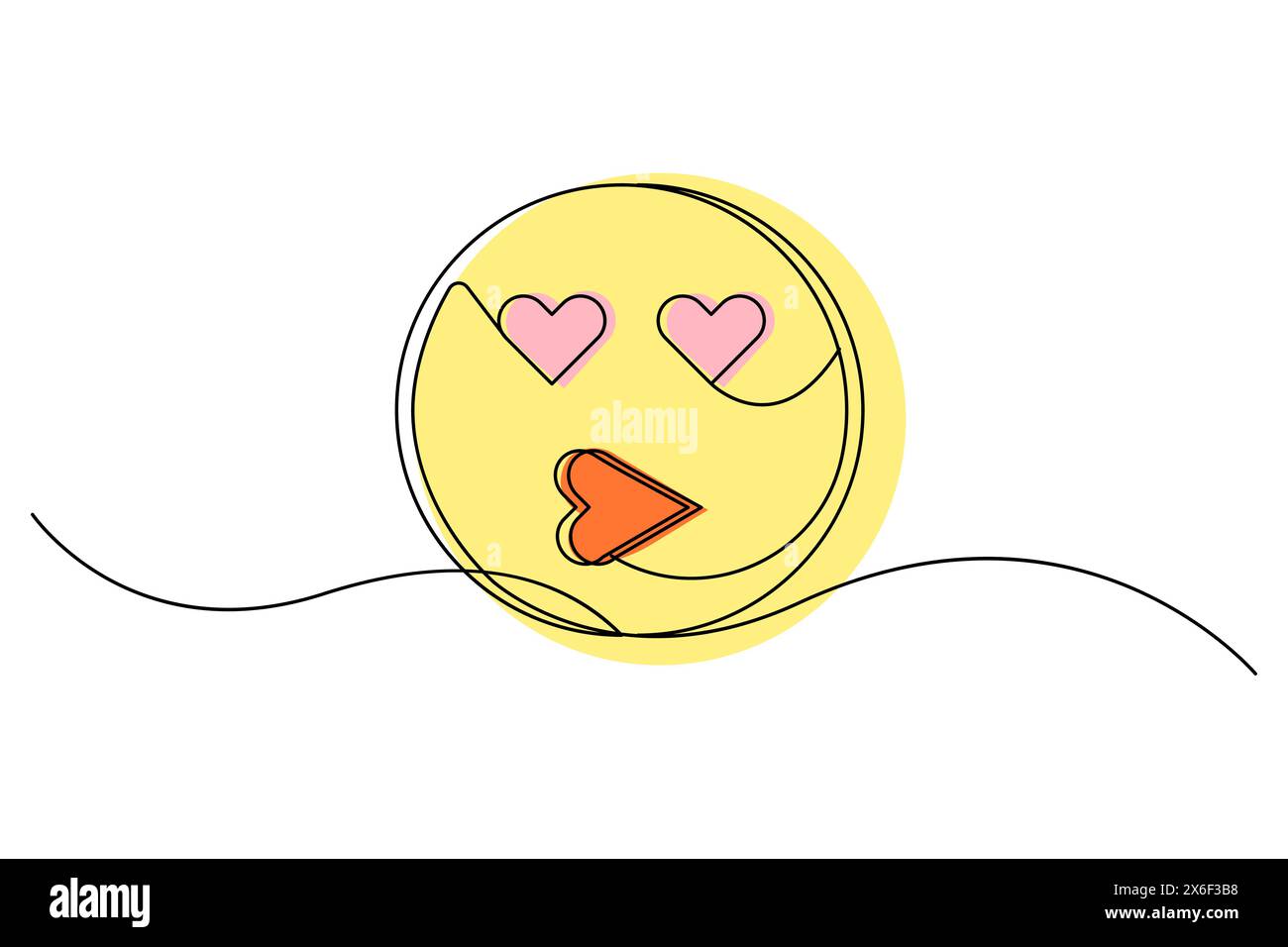 Minimalist illustration of a heart eyed emoji drawn with a single line ...