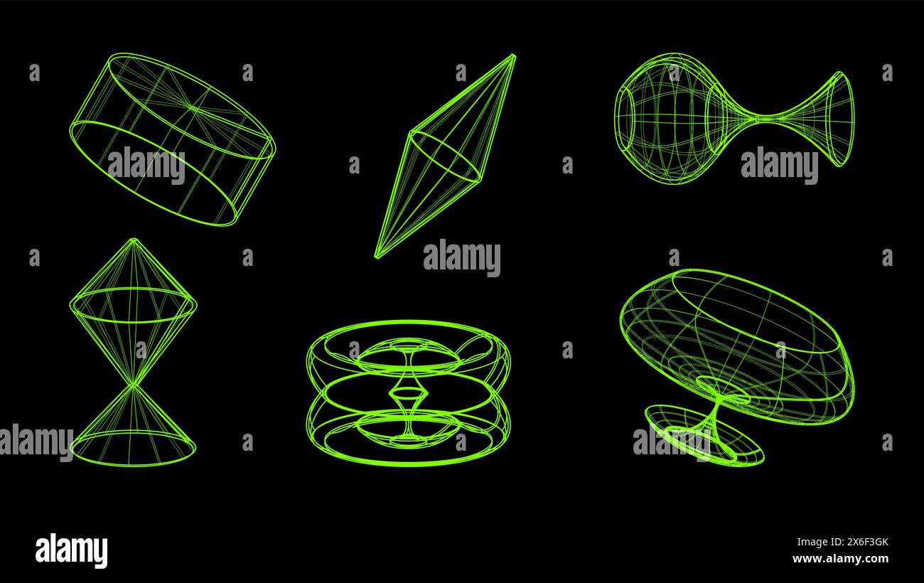 3d Wireframe Models Of Objects Network Line Geometric Shapes