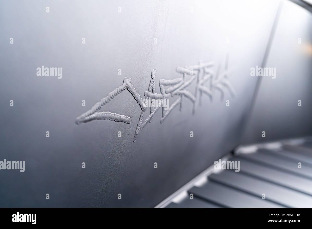Engraved Logo Detail Inside the Open Frunk of a Tesla Cybertruck Stock ...