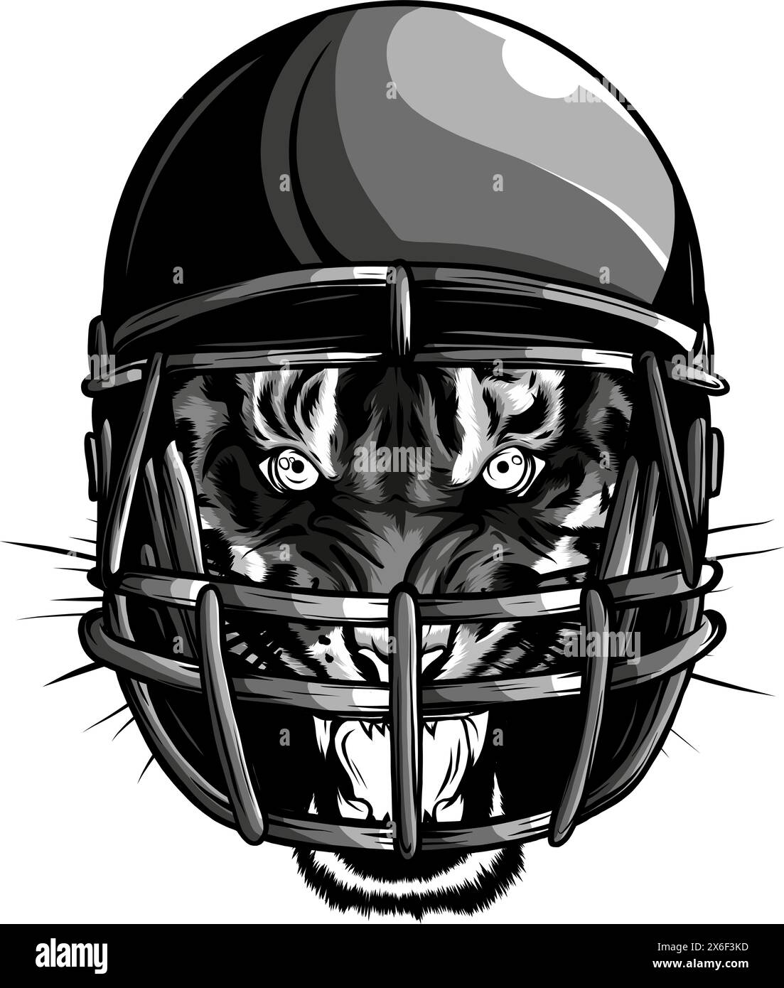 vector illustration of Monochrome tiger head on football helmet Stock ...