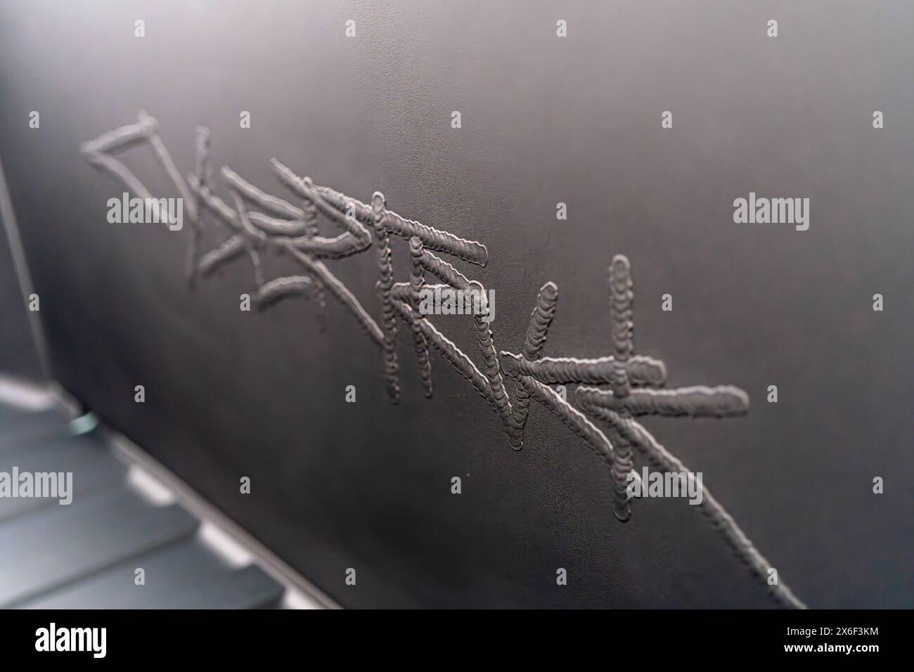 Engraved Logo Detail Inside the Open Frunk of a Tesla Cybertruck Stock ...