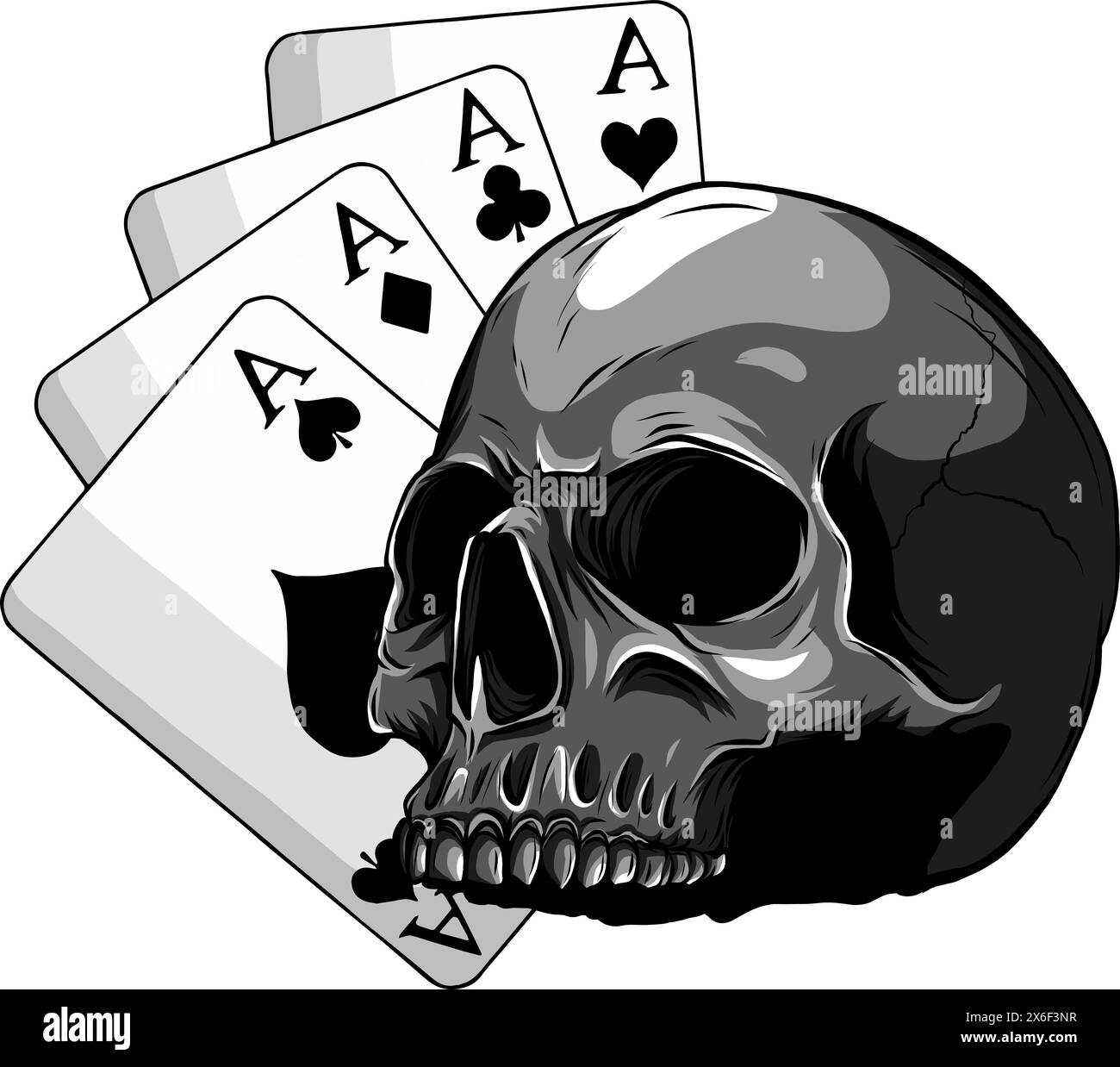 monochrome Poker cards with skull, vector illustration Stock Vector ...