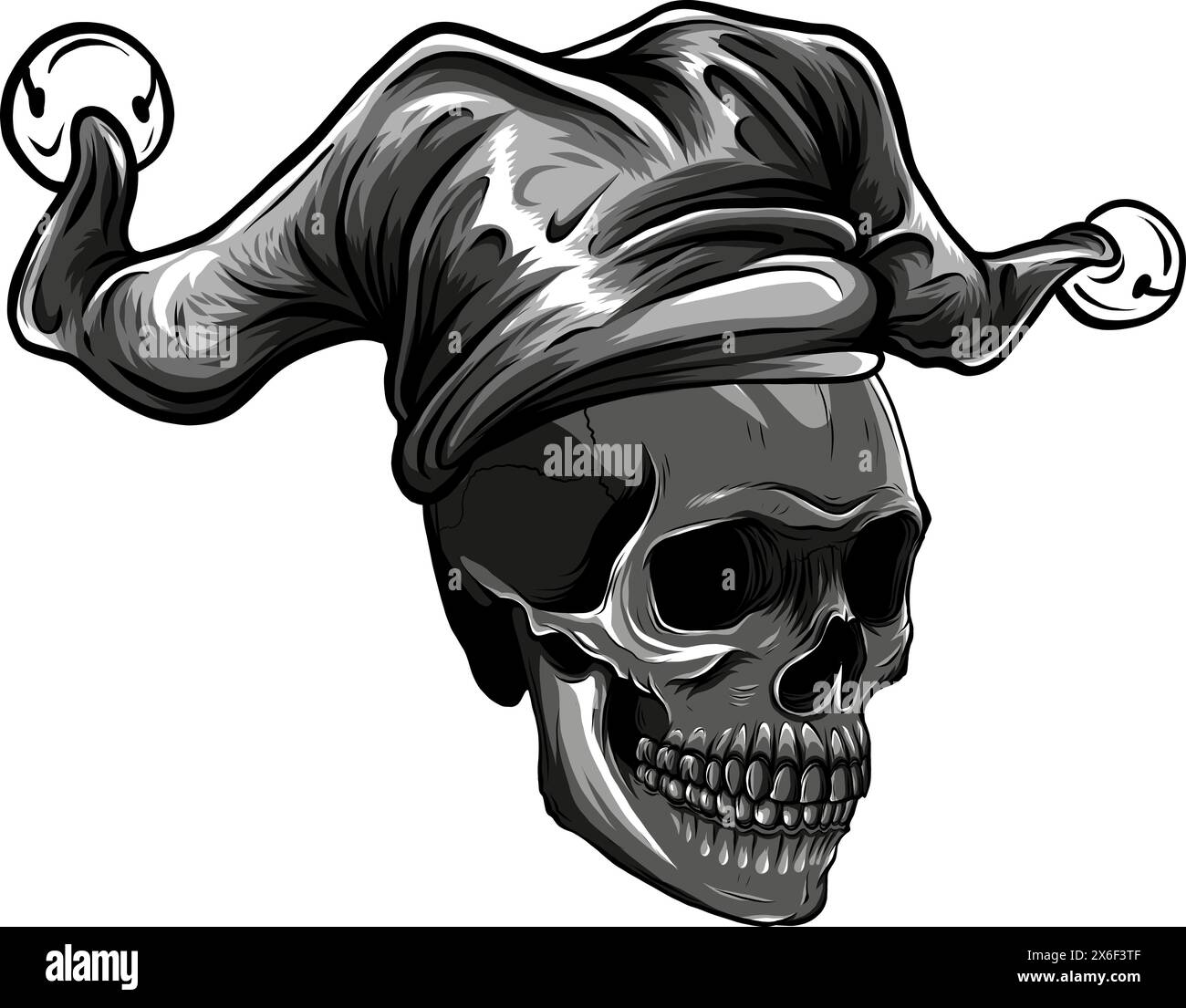 Skull in jester hat. monochrome vector illustration Stock Vector Image ...
