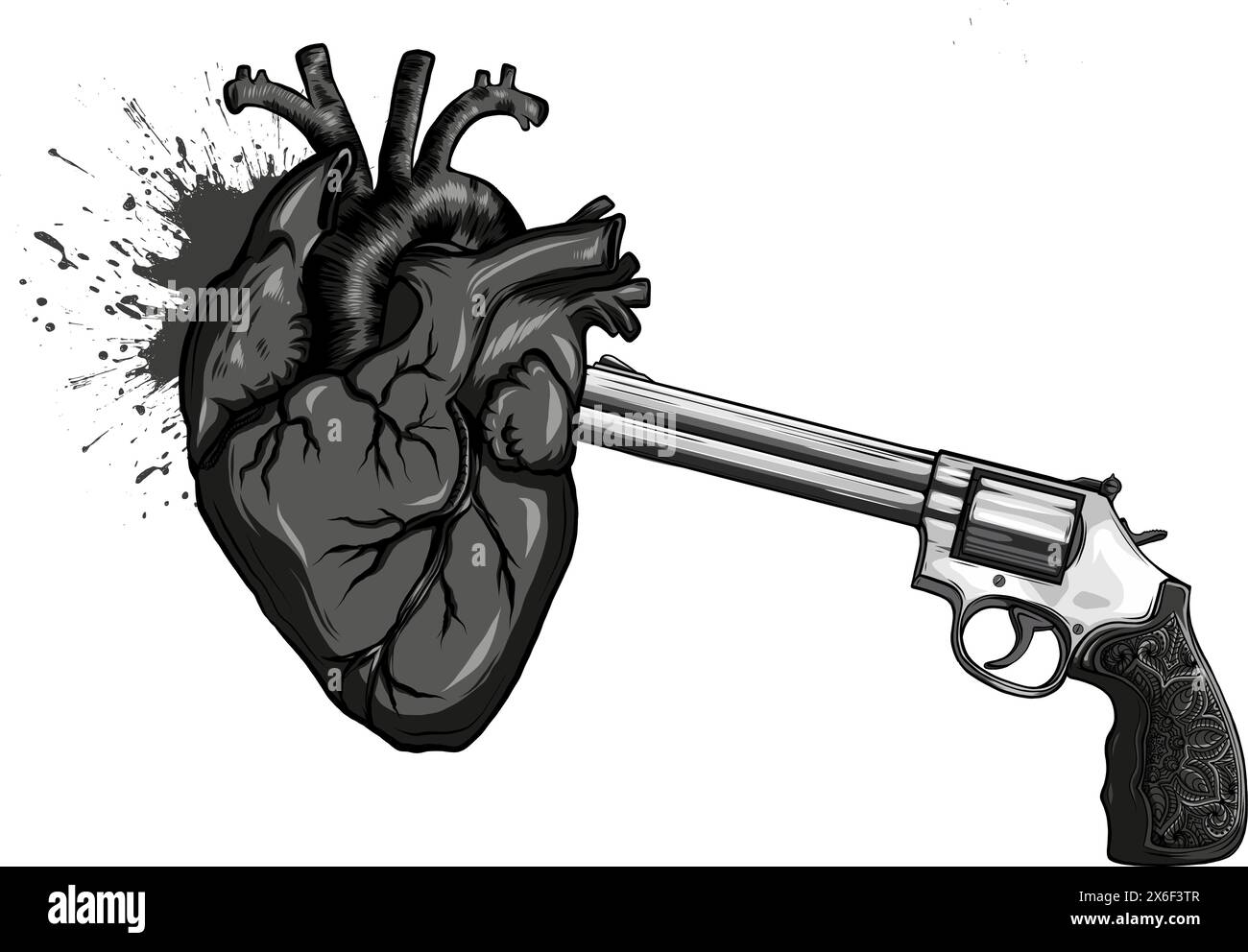 vector Black silhouette of a stylish black pistol which is blowing a ...