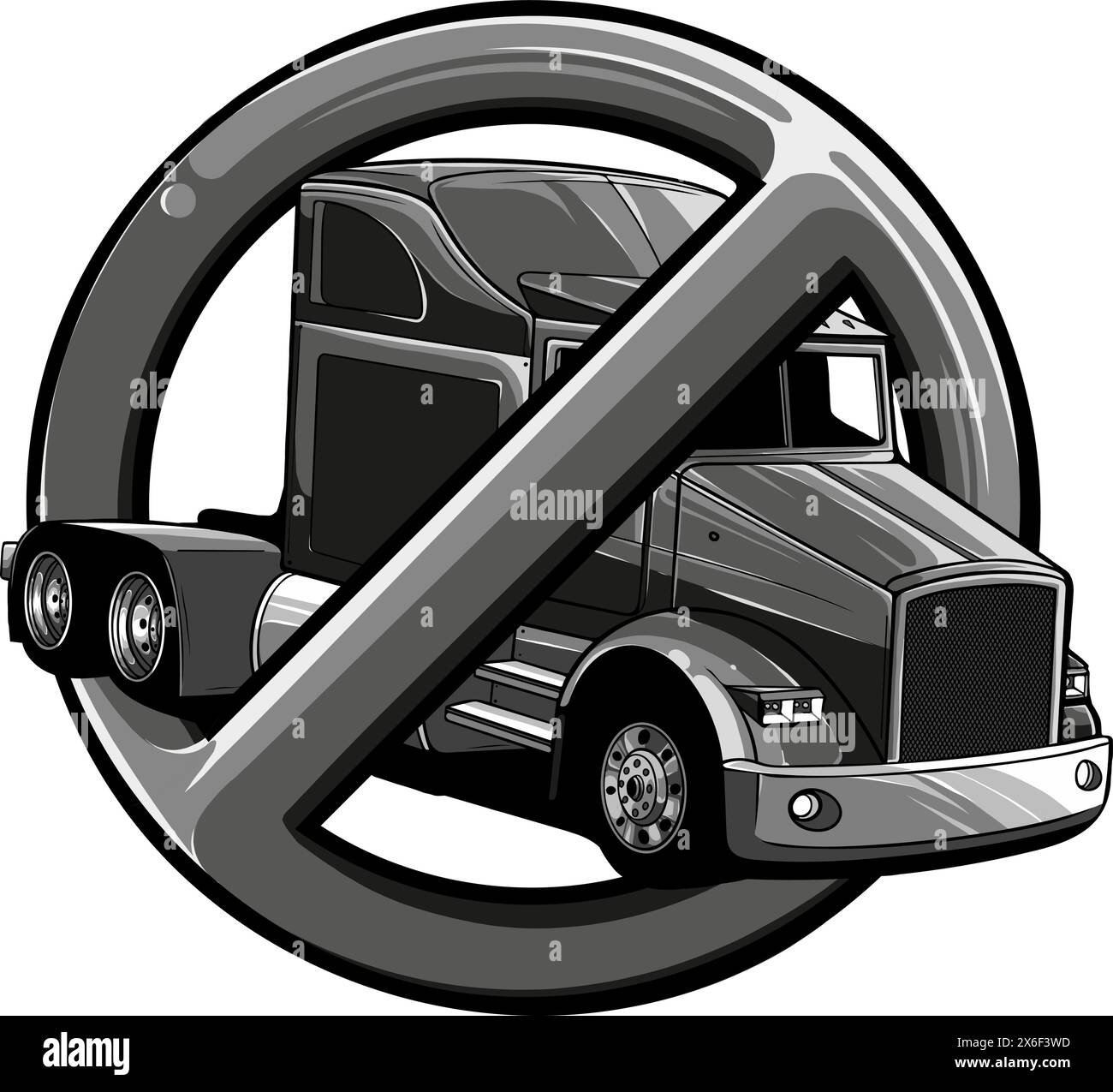 vector illustration of Monochrome forbbiden symbol of semi truck Stock ...