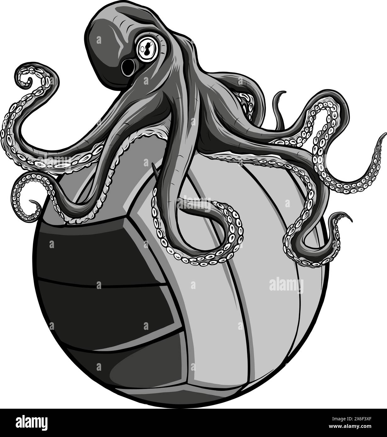 vector illustration of Monochrome octopus on volleyball ball on white ...
