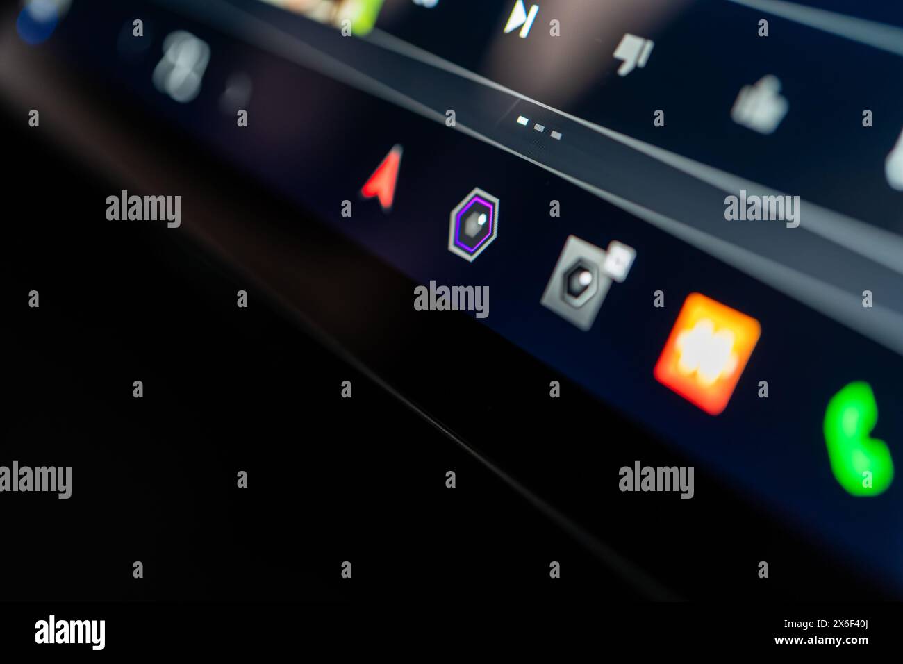 Close-up View of Tesla Cybertruck Touchscreen Interface Icons Stock ...