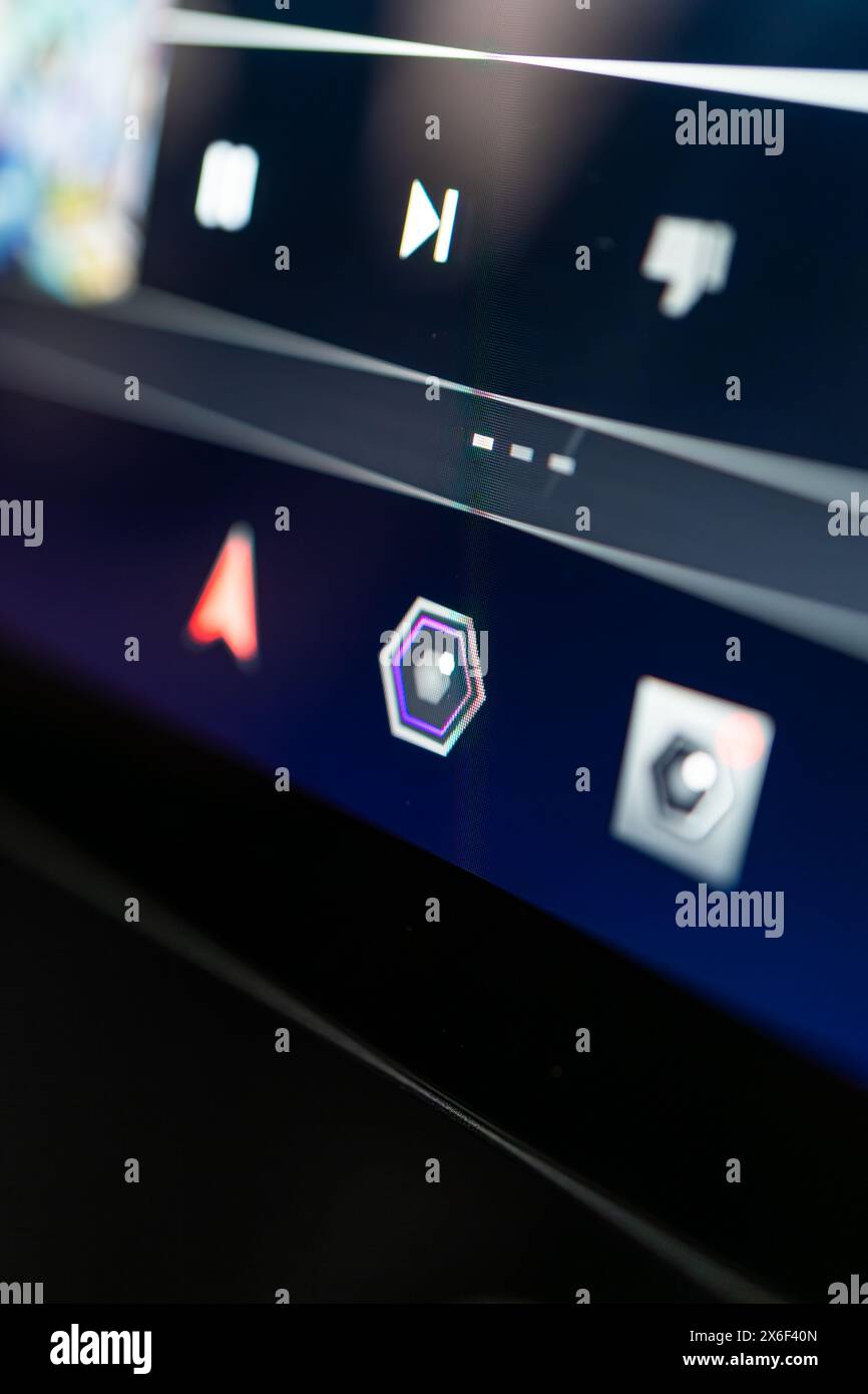Close-up View of Tesla Cybertruck Touchscreen Interface Icons Stock ...