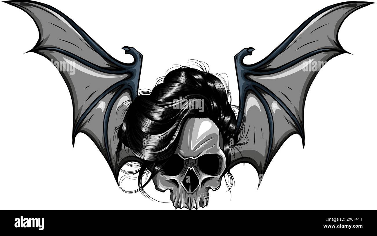 Hand drawn vampire skull with bat wings. Halloween trick or treat ...
