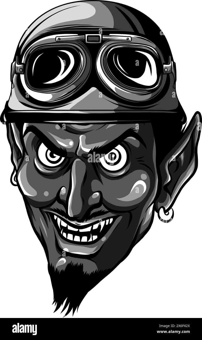 Devil or lucifer head with helmet vector monochrome vector illustration ...