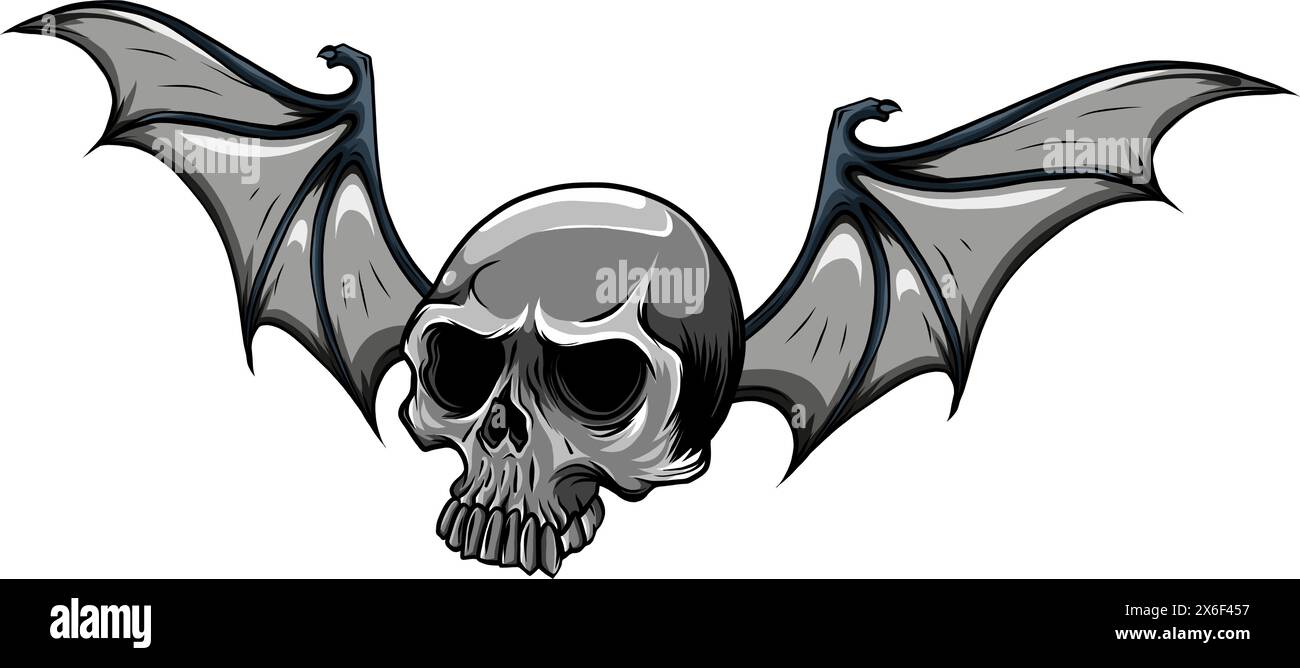 Hand drawn vampire skull with bat wings. Halloween trick or treat ...