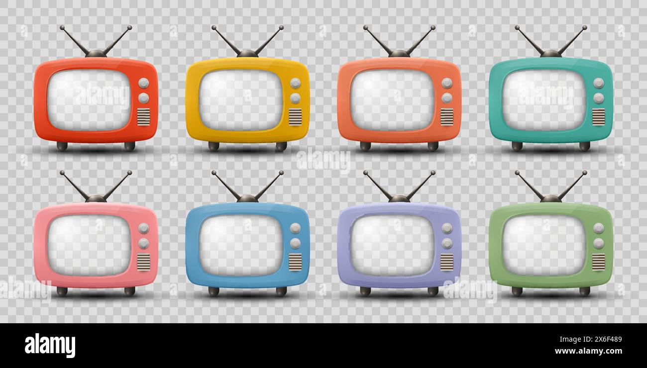 Vector 3d Vintage TV Set Icon Set. Retro TV Icons with Transparent Screen, Design Template ...