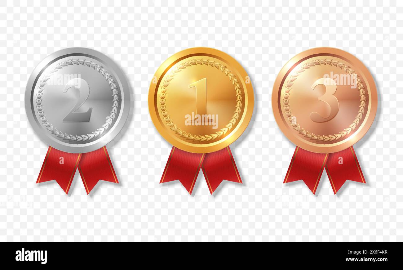 Bronze medals set vector realistic badge with first hi-res stock ...