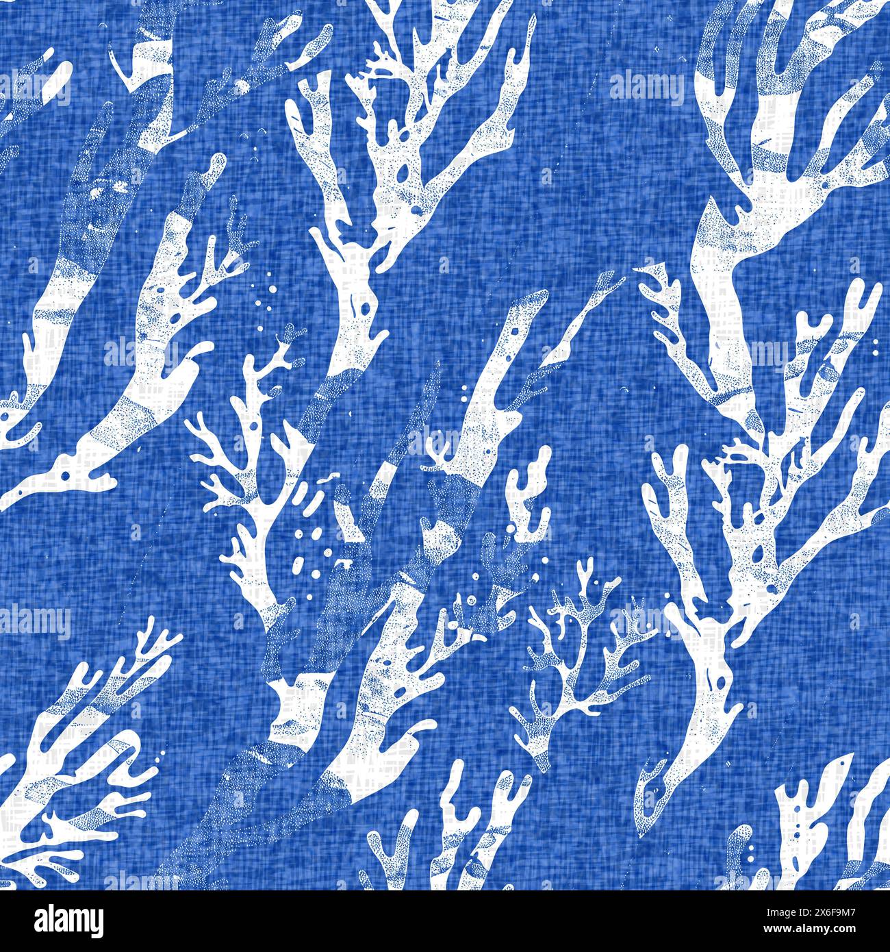Whimsical seaweed kelp coastal electric blue beach pattern. Batik ...