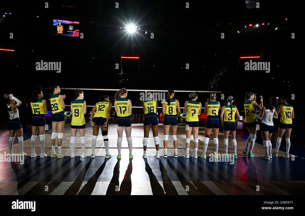 Brazil Team Line Up On Court Before The Volleyball Nations League 2024